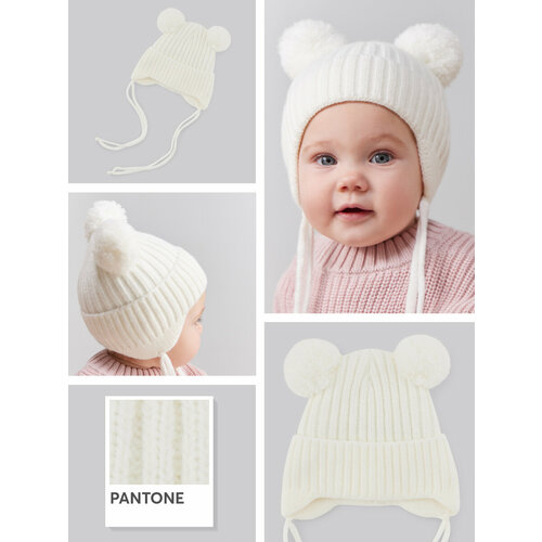 Шапка бини Happy Baby, размер 36-44, белый