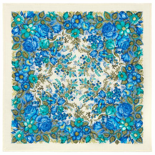 Платок Павловопосадская платочная мануфактура,72х72 см, бежевый, голубой