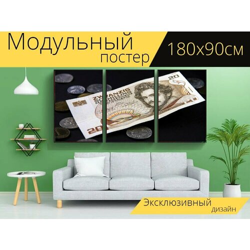 Модульный постер "Банкнота, старая валюта, деньги" 180 x 90 см. для интерьера