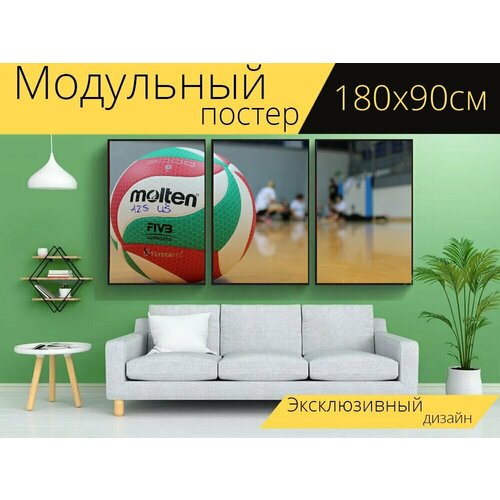 Модульный постер "Спорт, волейбол, мяч" 180 x 90 см. для интерьера