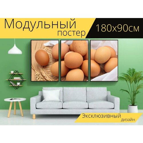 Модульный постер "Яйцо, яйца, еда" 180 x 90 см. для интерьера