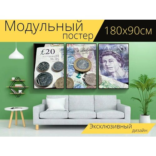 Модульный постер "Фунт, монеты, валюта" 180 x 90 см. для интерьера