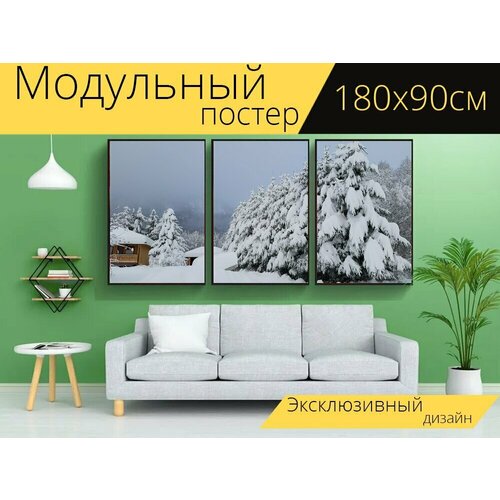 Модульный постер "Зима, зимние пейзажи, пейзажная фотография" 180 x 90 см. для интерьера