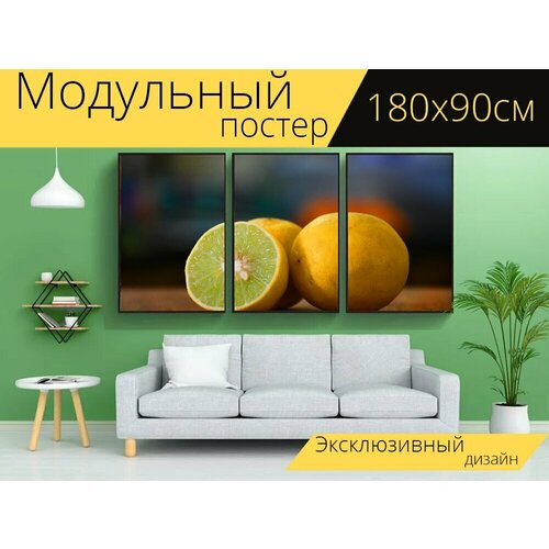 Модульный постер "Лимон, сок, лайм" 180 x 90 см. для интерьера