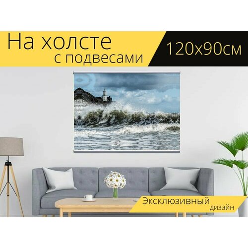 Картина на холсте "Бурный, море, браслет" с подвесами 120х90 см. для интерьера