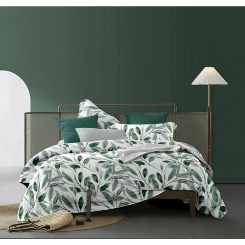 Комплект постельного белья 1,5-спальный Vega "Поплин", белый, зеленый
