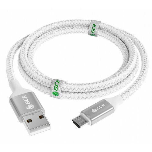 Кабель GREENCONNECT MicroUSB быстрая зарядка, белый нейлон, AL корпус серебро, белый ПВХ, 28/24 AWG, 1.0m GCR-52468 (GCR-52468)