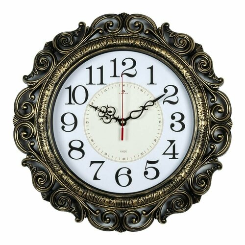 Часы настенные круг ажурный 40,5см, корпус черный с золотом "Классика" "Рубин" Настенные часы, электронные часы на стену. Бесшумные часы для дома.