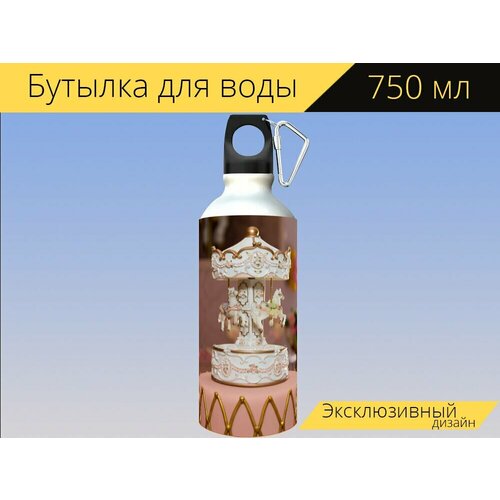 Бутылка фляга для воды "Карусель, свеча, торт" 750 мл. с карабином и принтом
