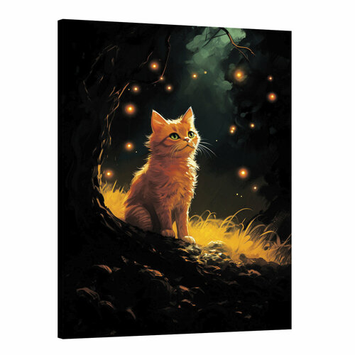 Интерьерная картина 50х70 "Кот и его загадочный след"