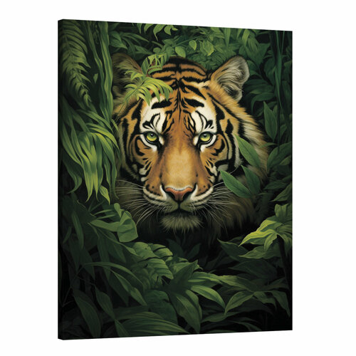 Интерьерная картина 50х70 "Тигр в зеленом мире"