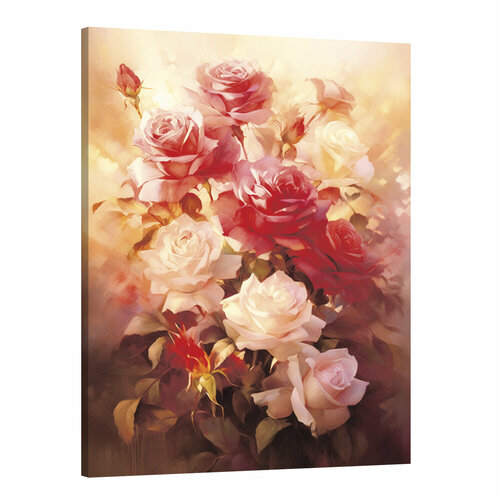 Интерьерная картина 50х70 "Розы в ореоле рассвета"
