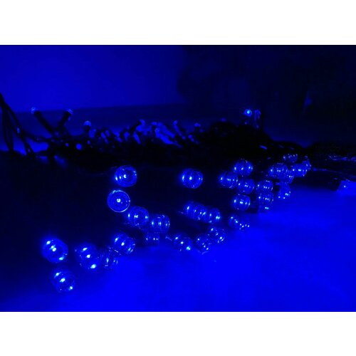 Новогодняя гирлянда уличная линейная, 100 LED, синяя на тёмном проводе, 10 метров, 8 режимов, 3*АА