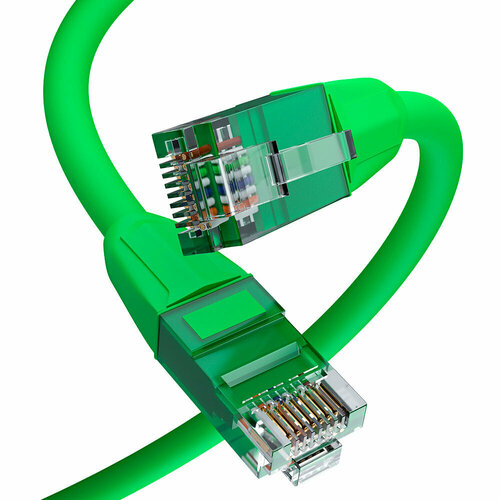 Патч корд литой 3 метра КАТ.6 UTP малодымный Lan кабель для интернета GCR 10 Гбит/с зеленый