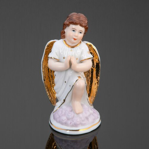 Статуэтка молящегося ангела, Porzellan AW Evrard, фарфор, роспись, золочение, Франция