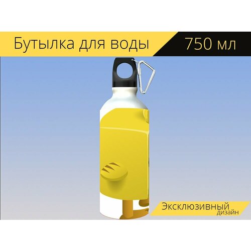 Бутылка фляга для воды "Игрушка, животное, желтый" 750 мл. с карабином и принтом