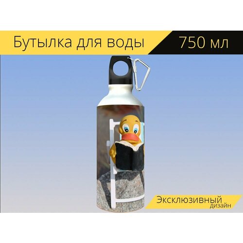Бутылка фляга для воды "Читать, утка, шезлонг" 750 мл. с карабином и принтом