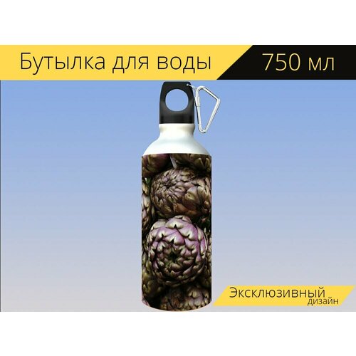 Бутылка фляга для воды "Артишоки, овощи, рынок" 750 мл. с карабином и принтом