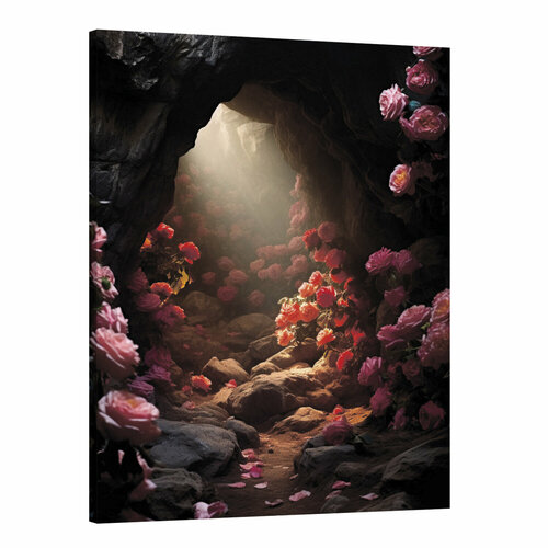 Интерьерная картина 50х70 "Розы в волшебной пещере"