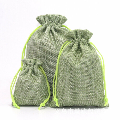 Холщевый мешочек / Мешочек для украшений / Подарочный мешочек / Мешочек для подарка / Мешочек из льна / 10 штук / 10×14 / Зеленый