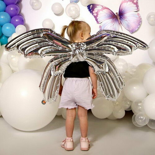 Фольгированные крылья "Бабочка", 122 см, серебро, 5 шт.