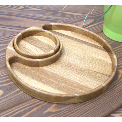 Тарелка сервировочная деревянная, с соусником, d21 см, h2 см, дуб, 2 пр.