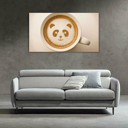 Картина на холсте 60x110 LinxOne "Кофе панда рисунок пенка кружка" интерьерная для дома / на стену / на кухню / с подрамником