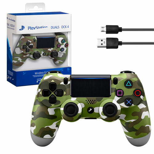 Беспроводной джойстик (геймпад) для PS4, Зеленый камуфляж (хаки) / Bluetooth