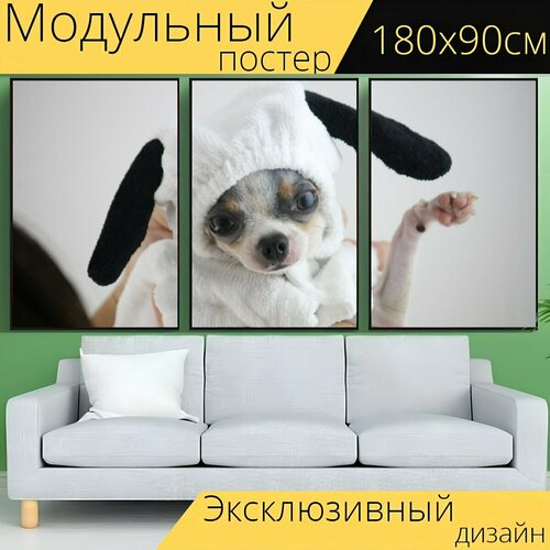 Модульный постер "Собака, снупи, милые" 180 x 90 см. для интерьера