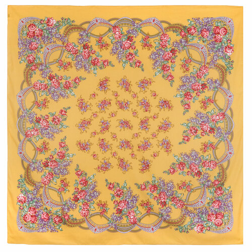 Платок Павловопосадская платочная мануфактура,146х146 см, розовый, желтый