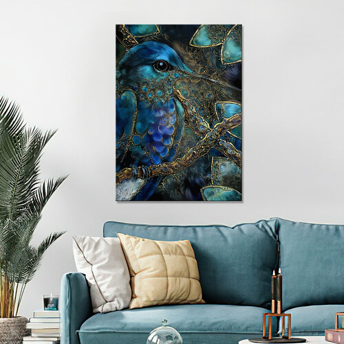 Картина интерьерная - Птица яркая синяя мозаика 30х40