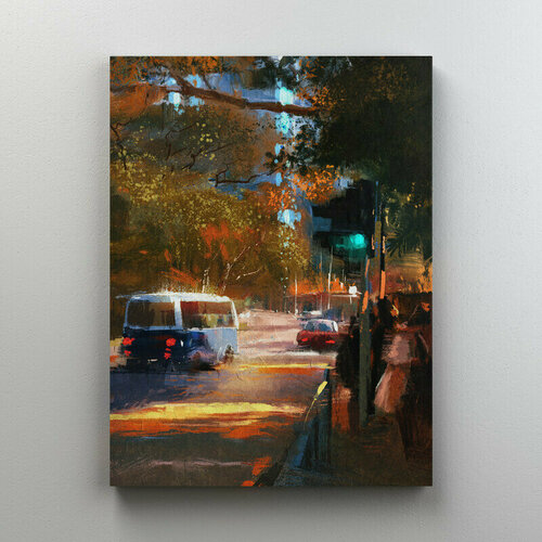 Интерьерная картина на холсте "Винтажная машина на улице - арт" размер 30x40 см
