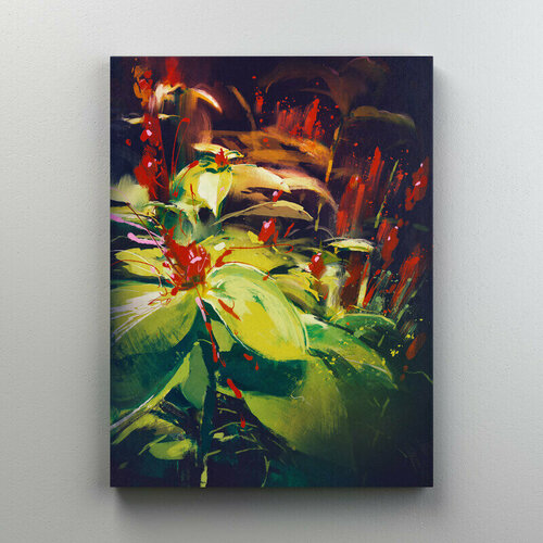 Интерьерная картина на холсте "Цветущие полевые цветы на темном фоне - арт" размер 45x60 см