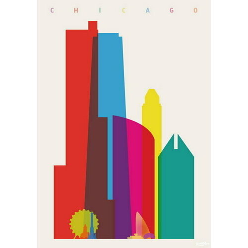 Плакат, постер на бумаге цветной силуэт города Чикаго. Размер 60 х 84 см