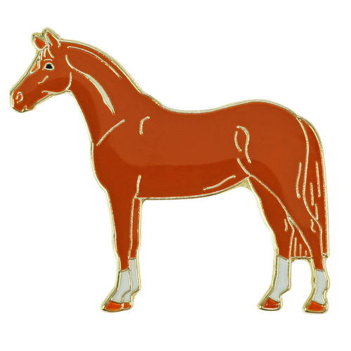 Значок металлический HappyROSS "Лошадь в белых носочках", рыжий, 27х24мм (Германия)