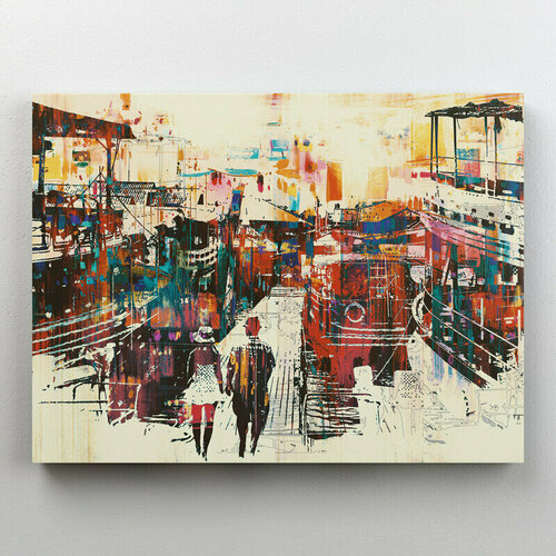 Интерьерная картина на холсте "Красочный скетч - портовый городок" размер 30x22 см