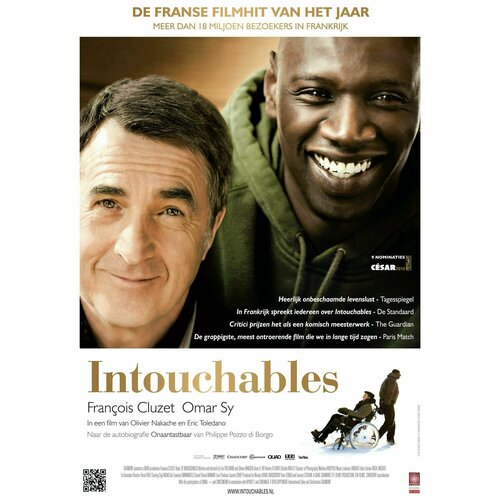 Плакат, постер на холсте 1+1 (Intouchables, 2011г). Размер 42 на 60 см