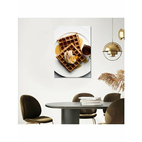 Картина на холсте с подрамником Вафли с кофе и мороженым 20х30