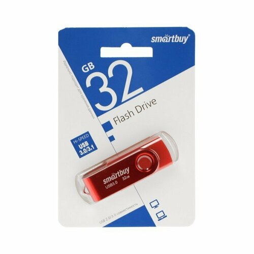 Флешка Smartbuy Twist, 32 Гб, USB 3.1, чт до 70 Мб/с, зап до 40 Мб/с, красная (комплект из 2 шт)