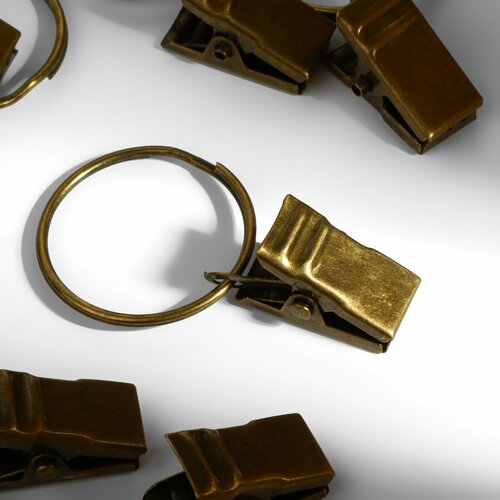 Кольцо для карниза, с зажимом, d = 22/26 мм, 20 шт, цвет бронзовый