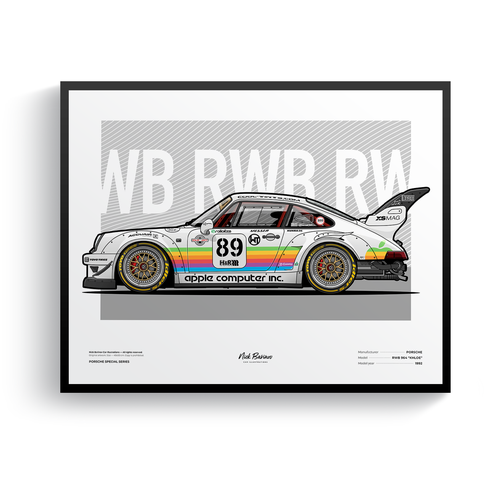 Плакат, картина, постер с авто в раме Porsche 911 (964) RWB "Khloe" (Apple Computer) / плакат на стену (40х50см)