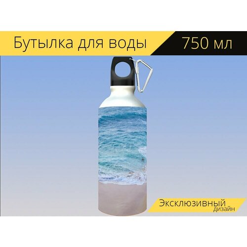 Бутылка фляга для воды "Пляж, волны, вода" 750 мл. с карабином и принтом