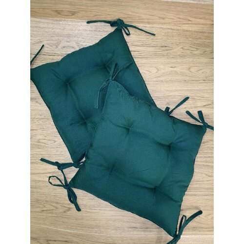 Подушка на стул зеленый изумруд 35*35 см с завязками/ 2 штуки