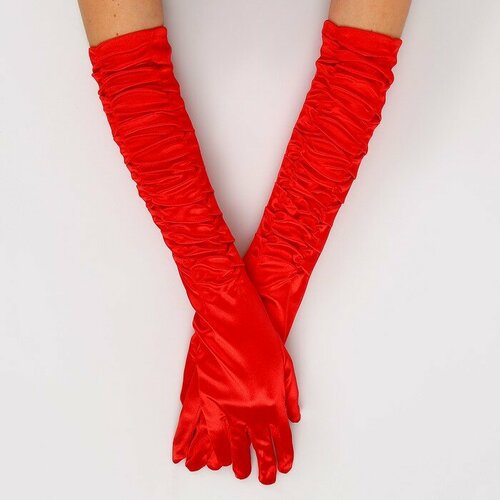Карнавальный аксессуар - перчатки со сборкой, цвет красный, "Страна Карнавалия", материал полиэстер