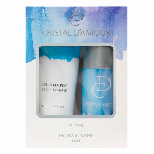Новая Заря Мужской Кристалл любви (Cristal d'amour) Набор: дезодорант-спрей 150мл, гель-шампунь для тела и волос 200мл