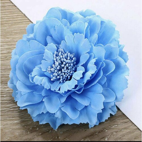 Заколка для волос-брошь, цветок Пион, диаметр 12 см, голубой