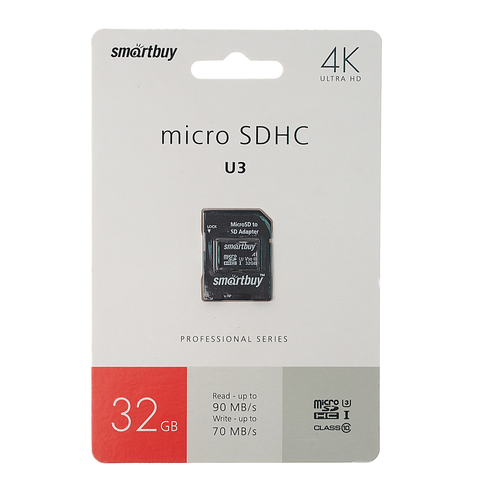 Карта памяти 32GB MicroSD class 10 + SD адаптер SMART BUY