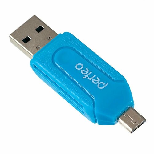 Кард-ридер OTG PF-VI-O004, USB/Micro USB/Micro SD/MMC, синий