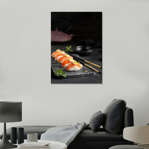 Картина на холсте для интерьера - "Суши с лососем2 20х30"
