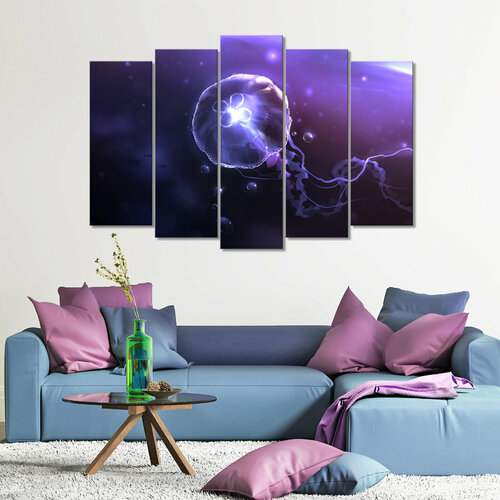 Модульная картина/Модульная картина на холсте/Модульная картина в подарок/Jellyfish glows - Медуза светится 125х85
